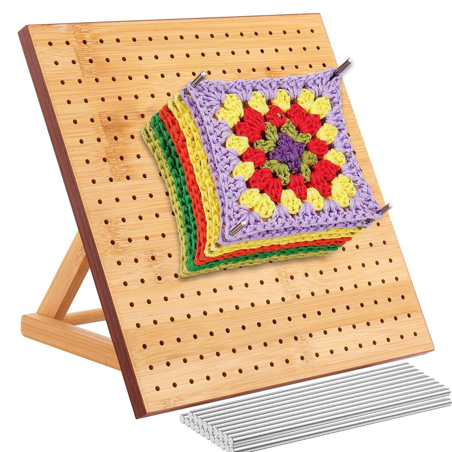 Crochet Blocking Board, Bamboo Wooden, Stainless Steel Rods, Adjustable ...