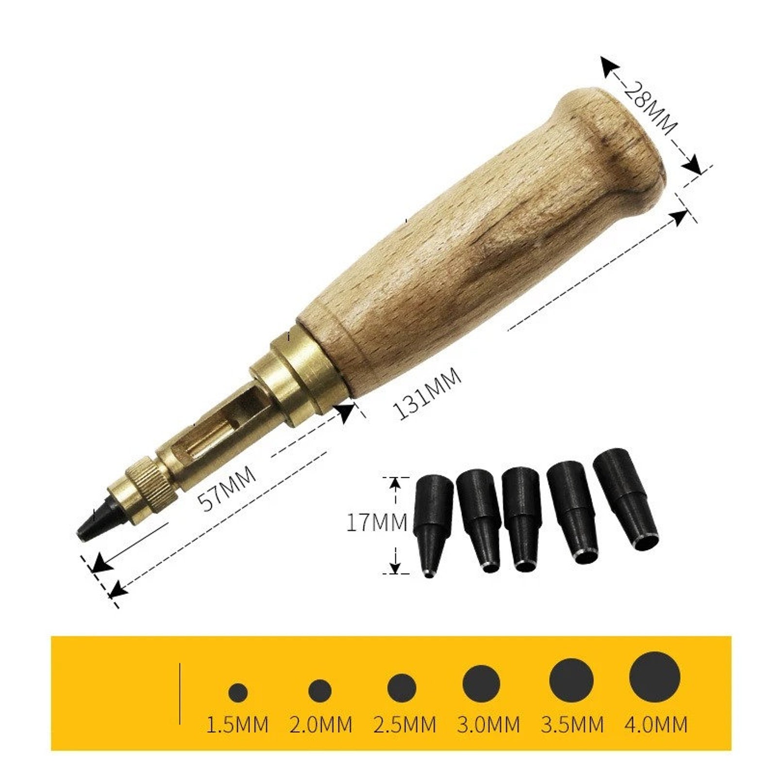 Leather Rotary Punch, 6pcs, Brass, Wooden Handle, Replaceable Multi ...