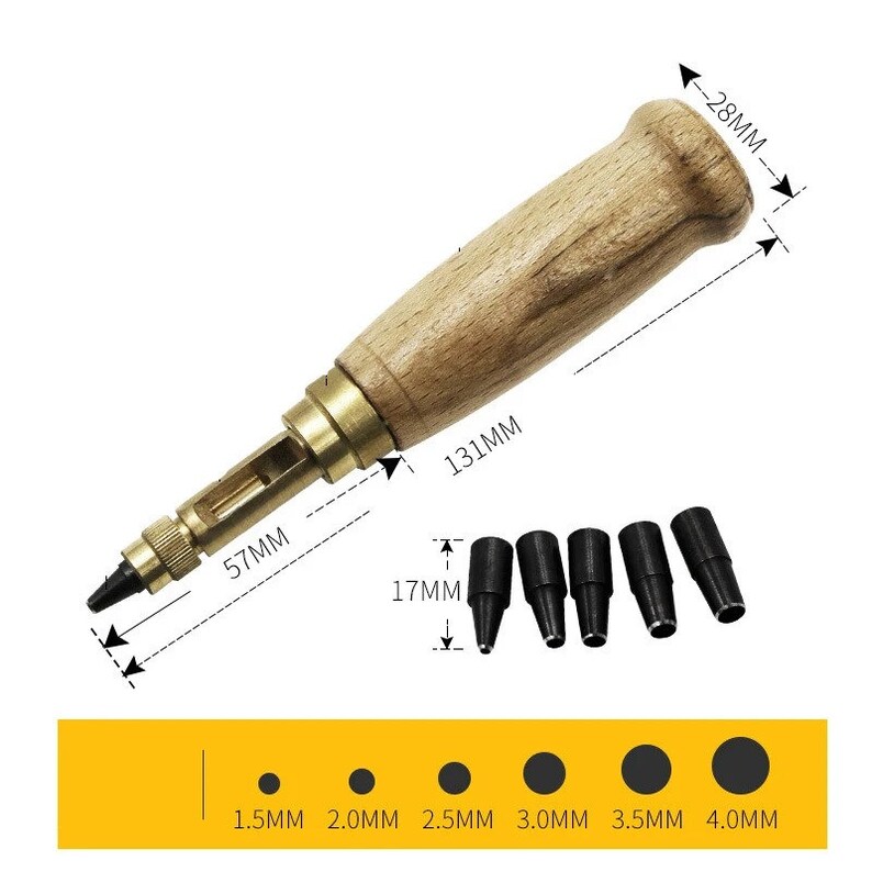 Leather Rotary Punch, 6pcs, Brass, Wooden Handle, Replaceable Multi ...