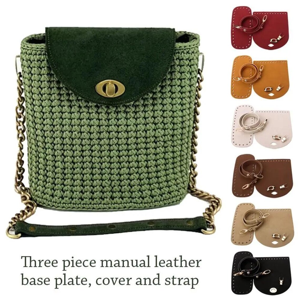 3pcs Crochet Bag Base Strap Set, Faux Leather, Various Color Option ...