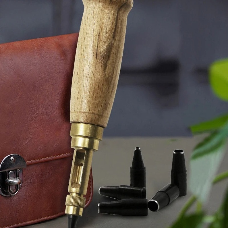 Leather Rotary Punch, 6pcs, Brass, Wooden Handle, Replaceable Multi ...