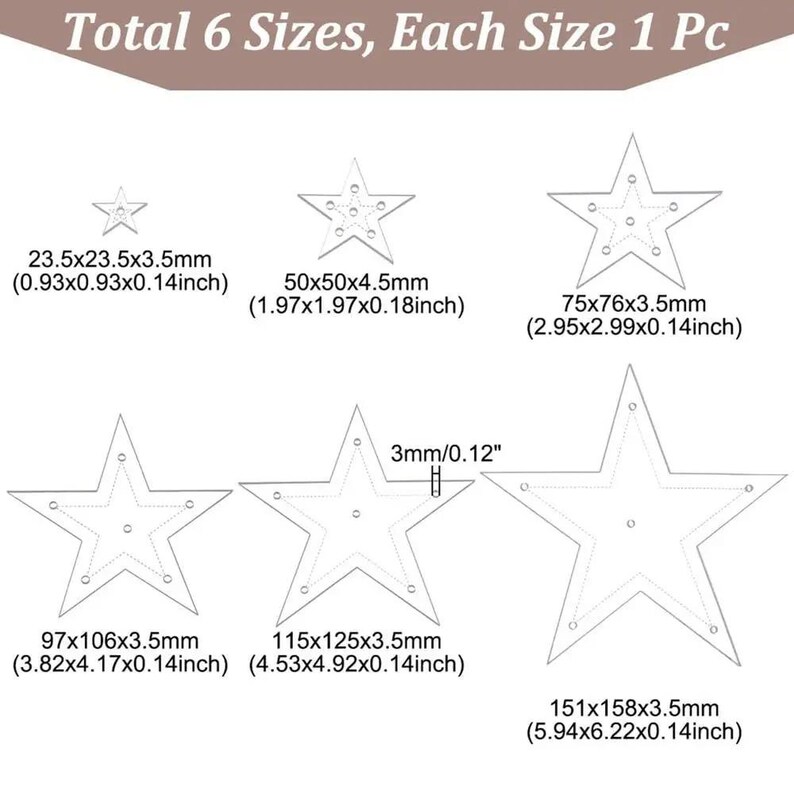 Star Quilt Templates, 6pcs Acrylic, Different Sizes, Embroidery ...
