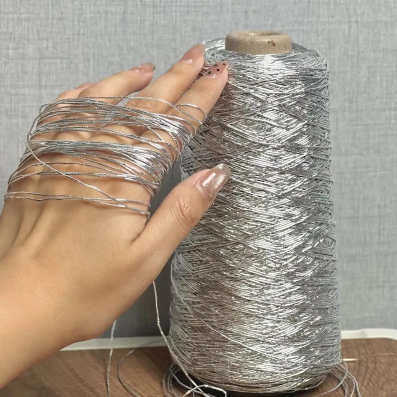 Metallic Yarn, 200g Fine Gold Silver Core-spun, Shiny Crochet Steel ...