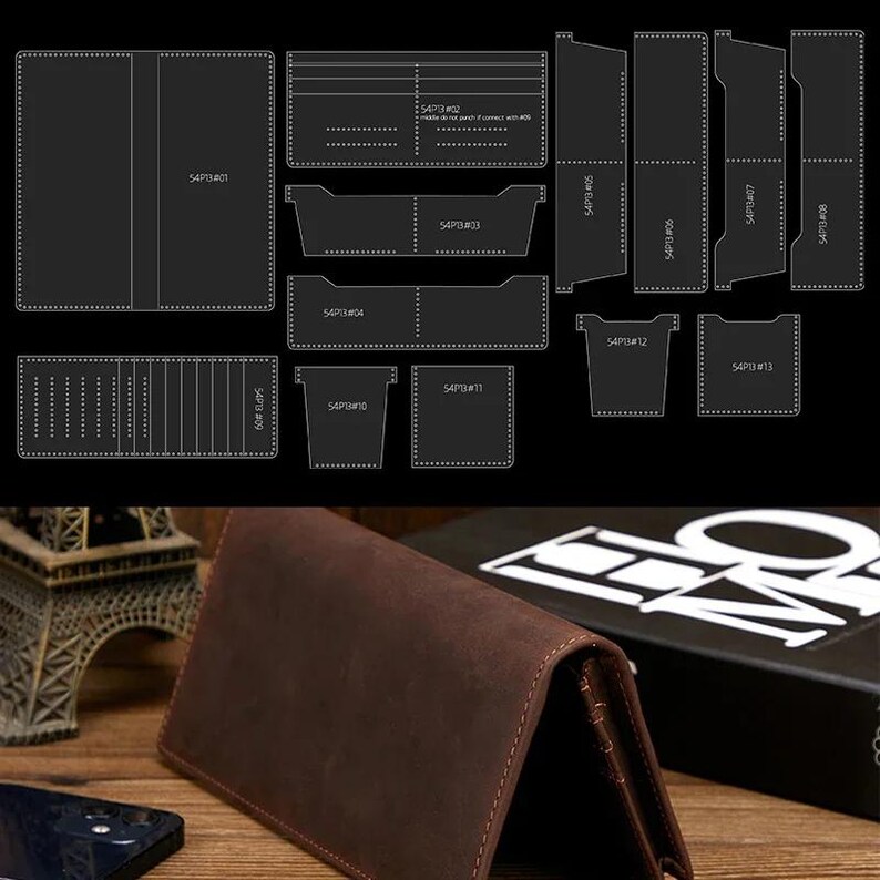 Long Wallet Making Templates, 13pcs, Transparent Acrylic, DIY Leather ...