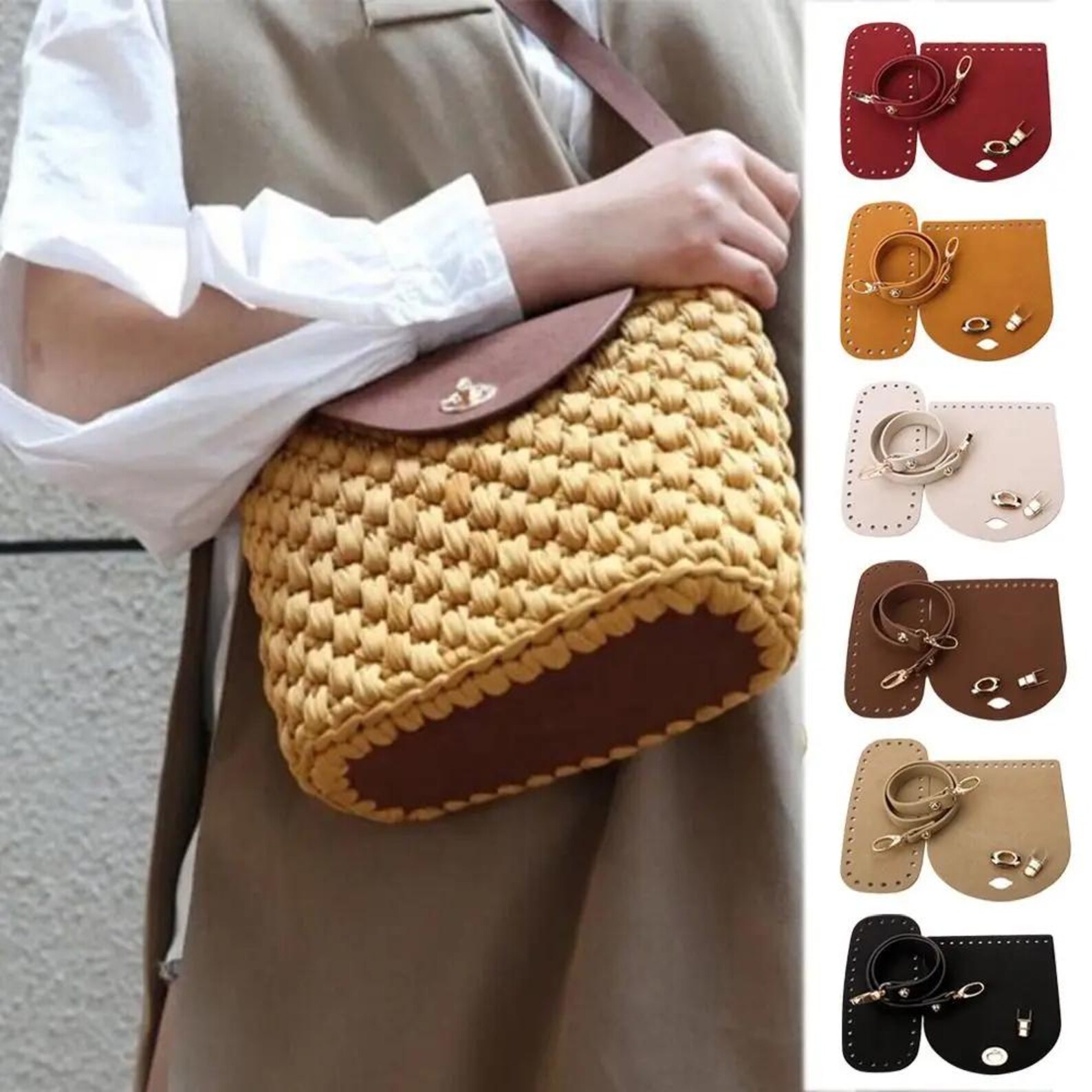 3pcs Crochet Bag Base Strap Set, Faux Leather, Various Color Option ...