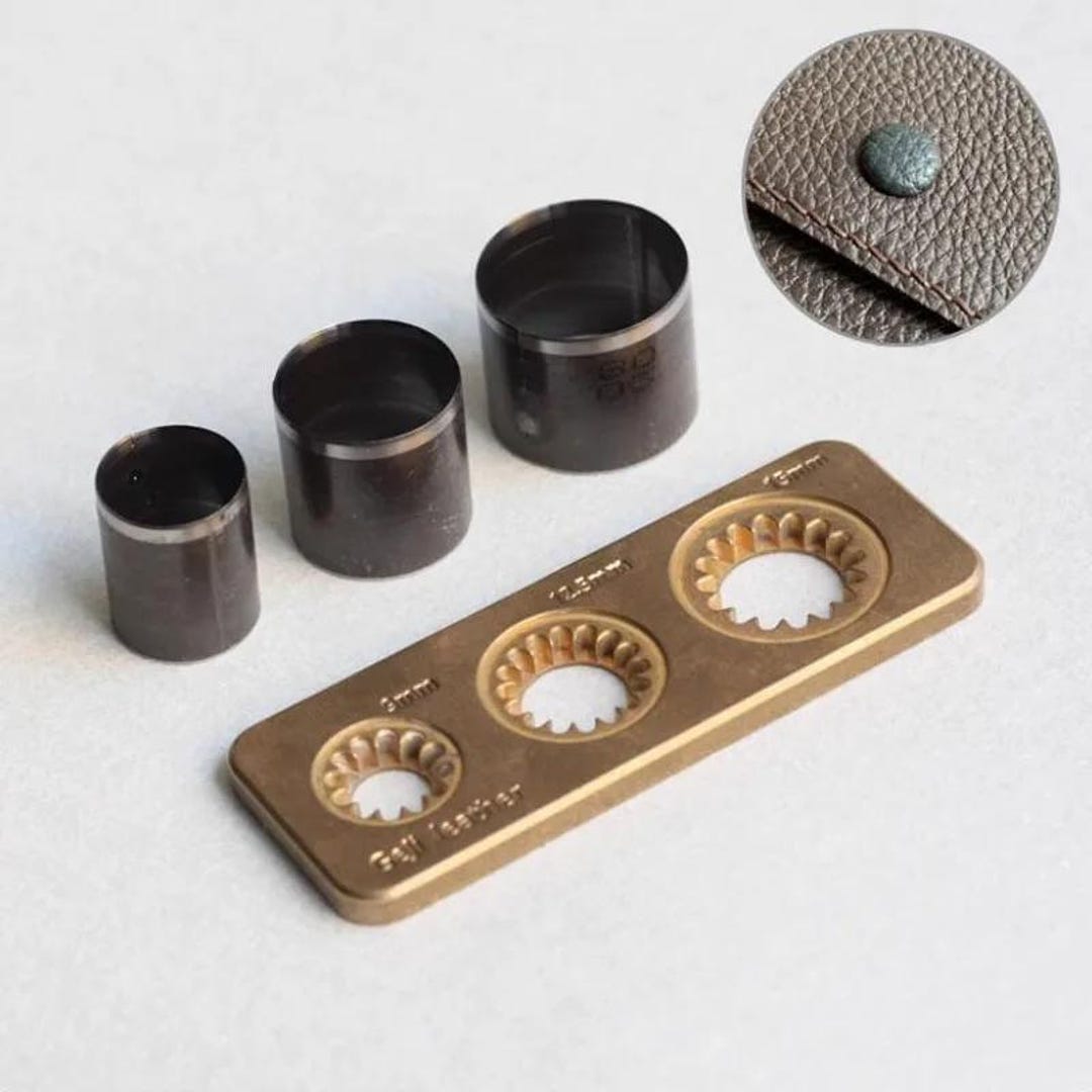 Manual Leather Button Covering Toolkit, 4pcs, Stonewashed Brass Ruler ...