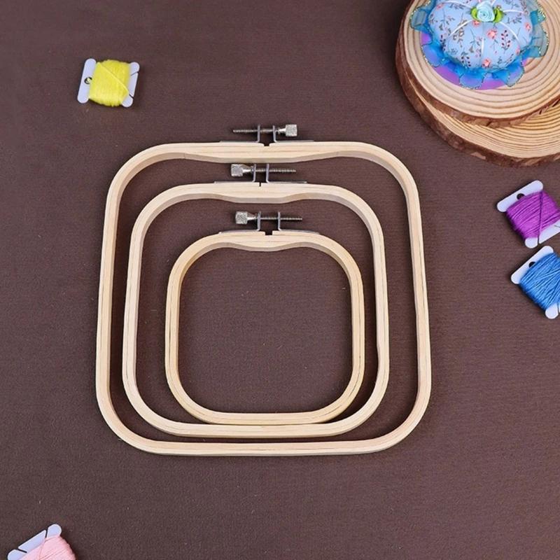 Square Embroidery Hoops, 3pcs, Wooden, Various Sizes, Adjustable ...