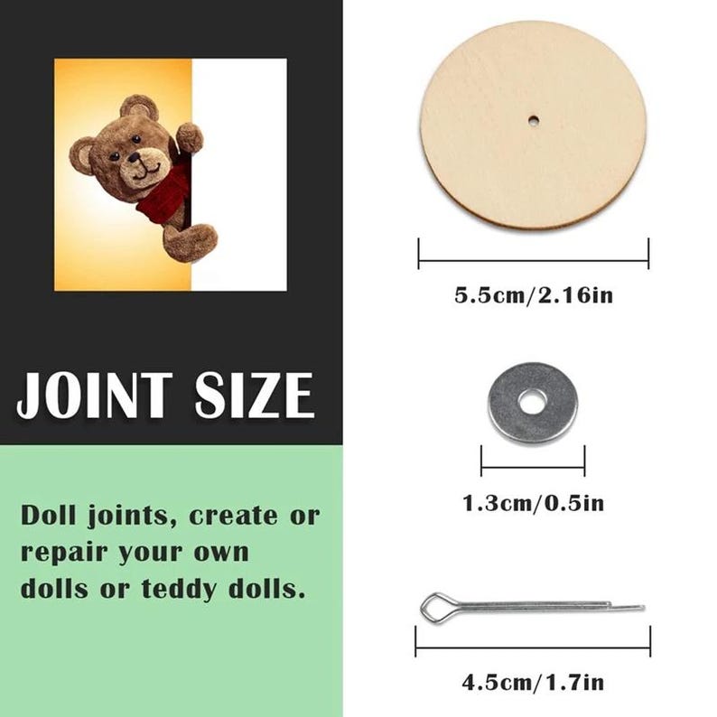 Doll Joint Connectors, 10 Sets, Wooden Fiberboard Disks, Cotter Pin ...