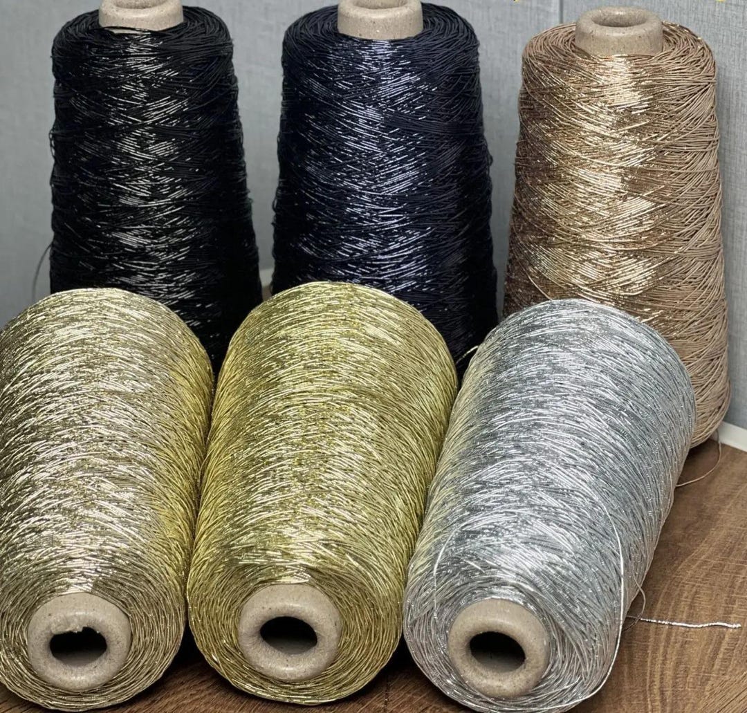 Metallic Yarn, 200g Fine Gold Silver Core-spun, Shiny Crochet Steel ...
