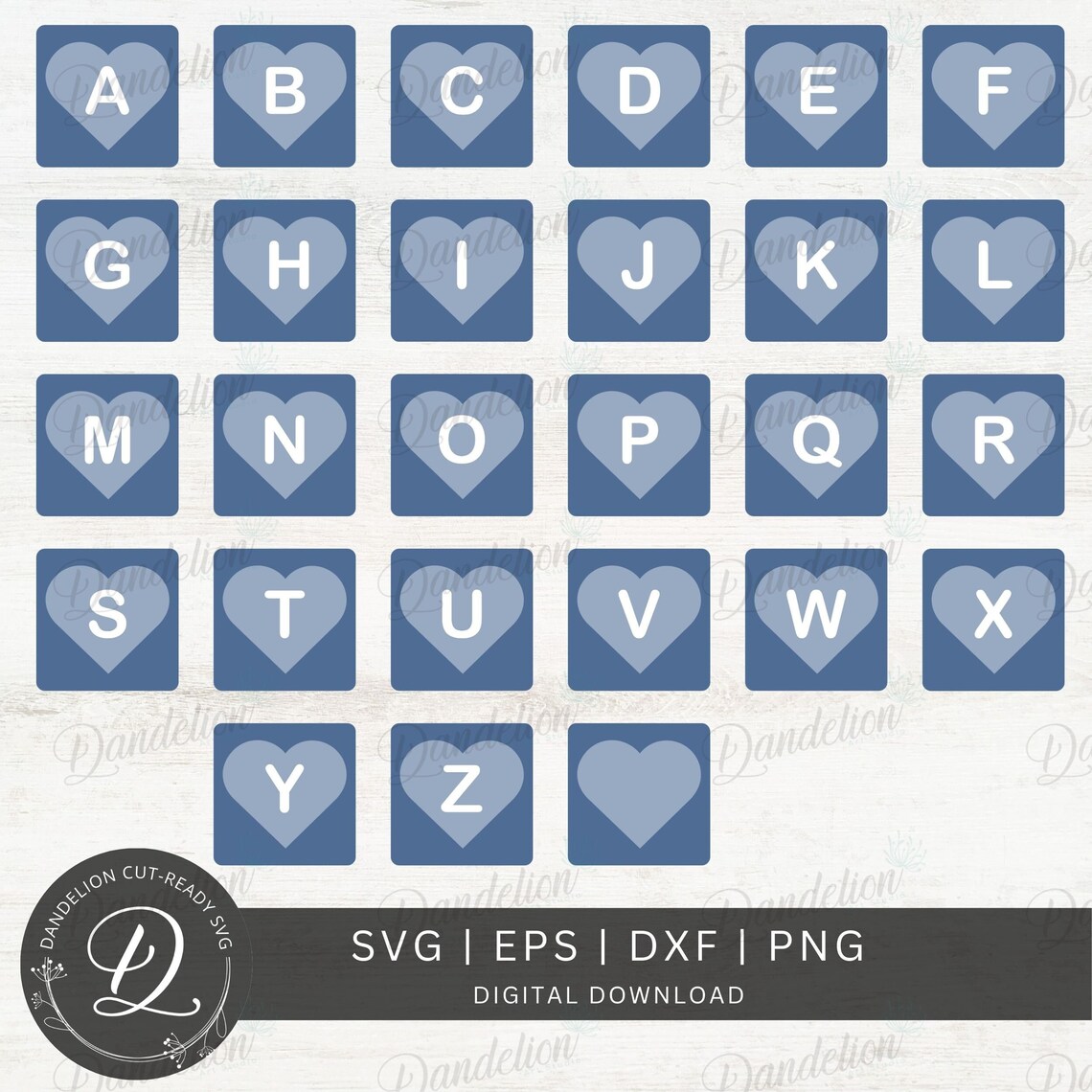Blue Heart Monogram Cut Ready Alphabet SVG, DXF, PNG, Monogram Heart ...