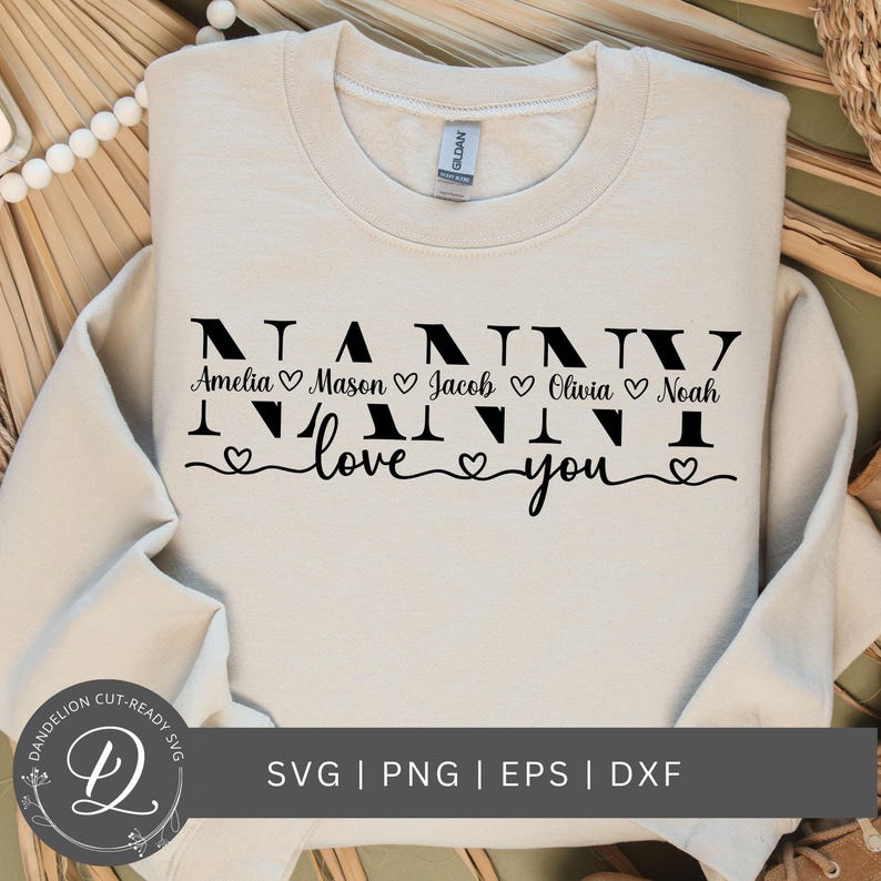 Nanny SVG, Nanny Split Name Frame Svg, Grandma Cut File, Grandmother ...