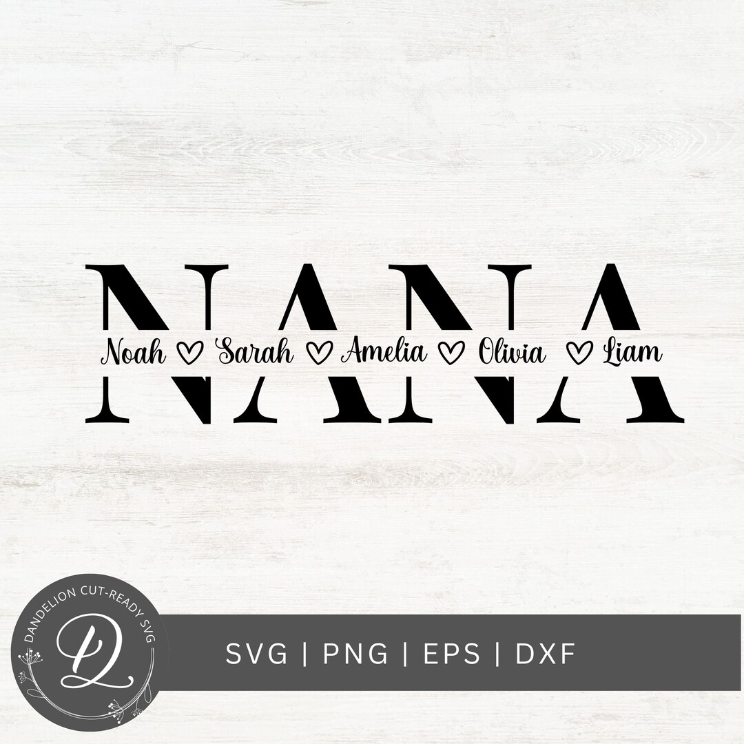 Grandma SVG, Nana Split Name Frame Svg, Grandma Cut File ...