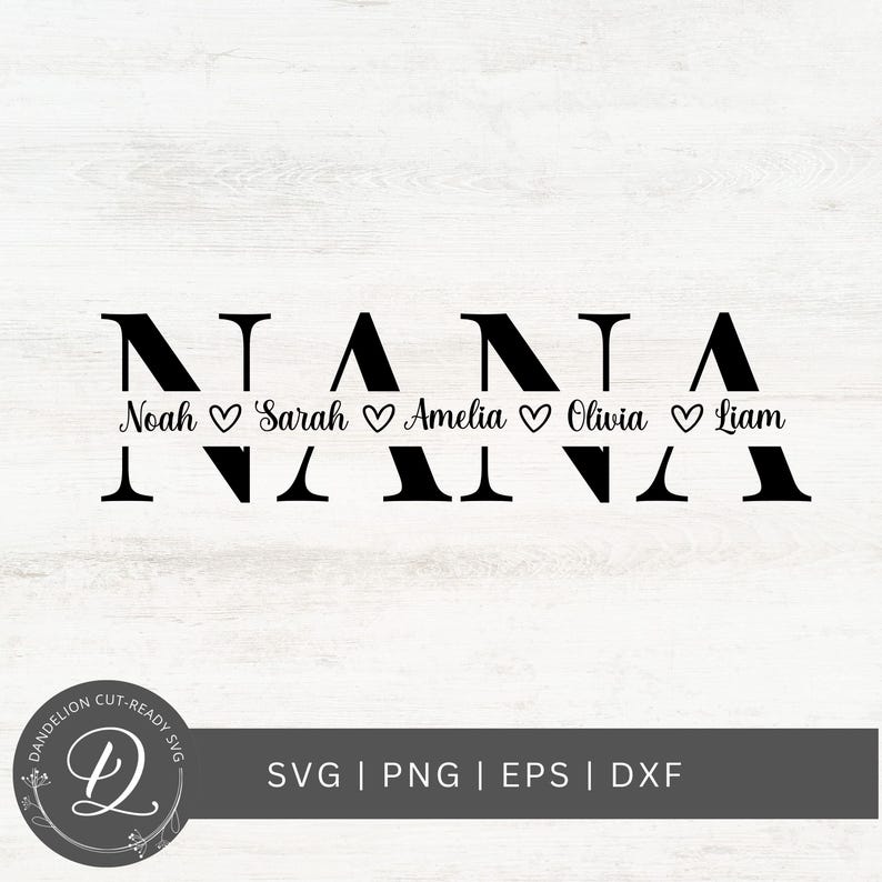 Grandma SVG, Nana Split Name Frame Svg, Grandma Cut File ...