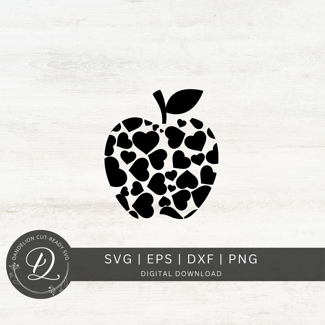 Heart Apple SVG, Teacher SVG, Cut File for Cricut, Teacher Appreciation ...