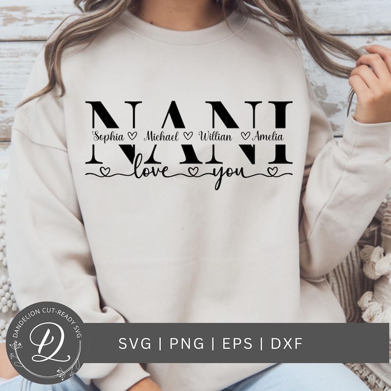 Nani SVG, Nani Split Name Frame Svg, Grandma Cut File, Grandmother PNG ...