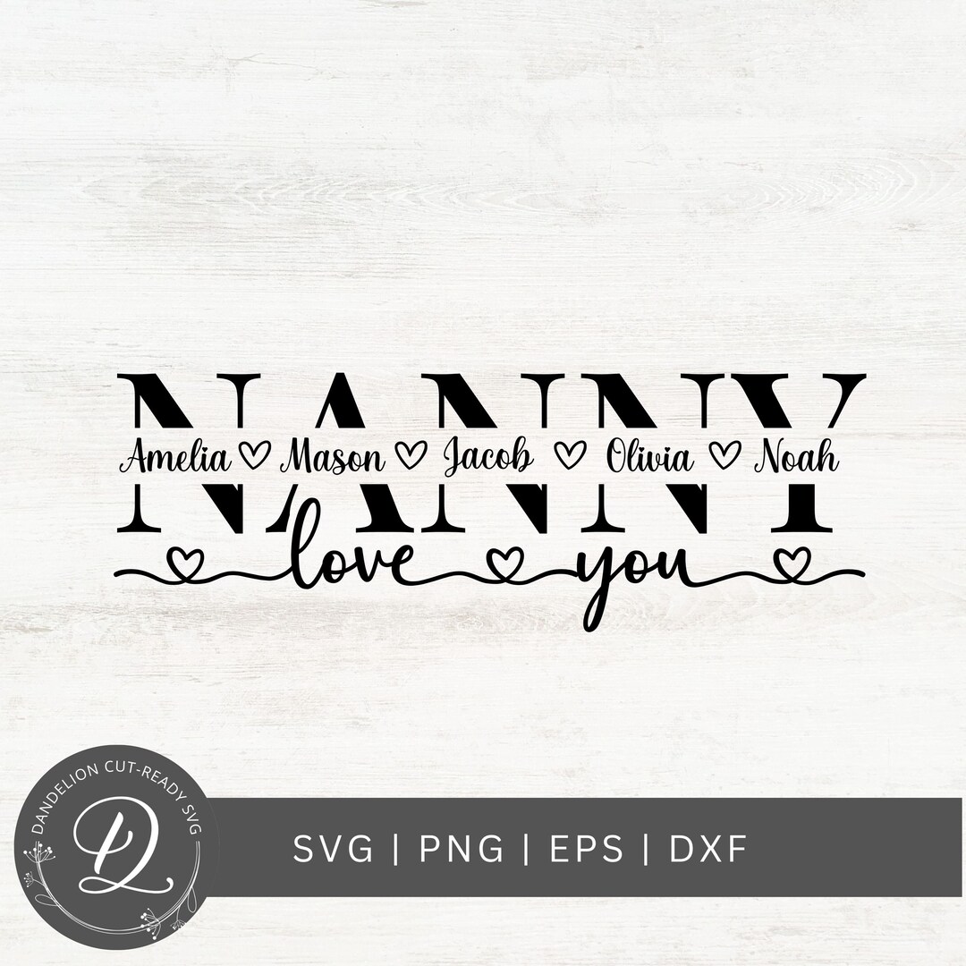 Nanny SVG, Nanny Split Name Frame Svg, Grandma Cut File, Grandmother ...