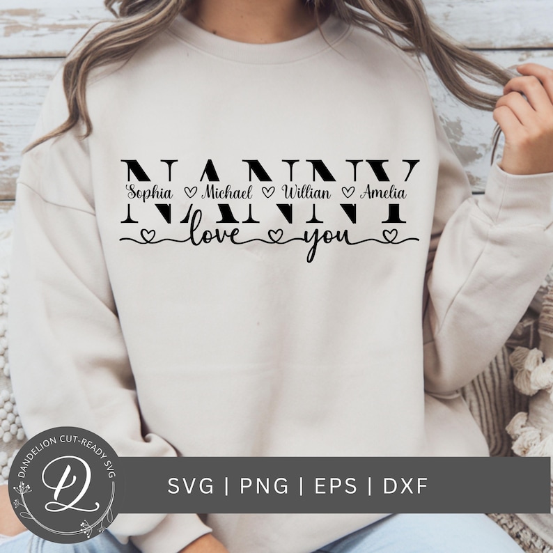 Nanny SVG, Nanny Split Name Frame Svg, Grandma Cut File, Grandmother ...