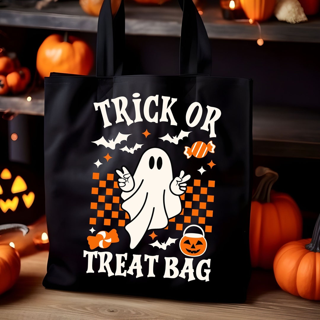 Trick or Treat Bag SVG, Kids Halloween Svg, Retro Ghost Svg, Bag of ...