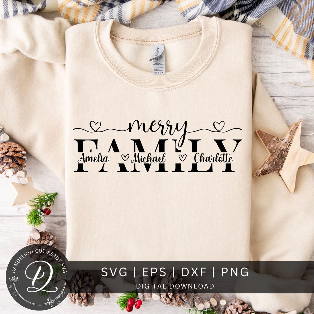 Merry Family SVG, Christmas Family SVG, Familt Split Name Frame Svg ...