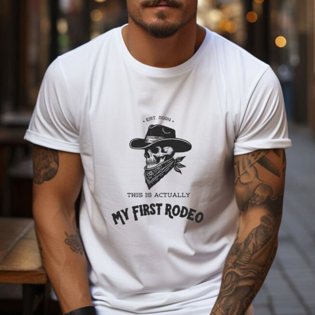 This is Actually My First Rodeo Cowboy Skull T-shirt - Grunge Style Men ...