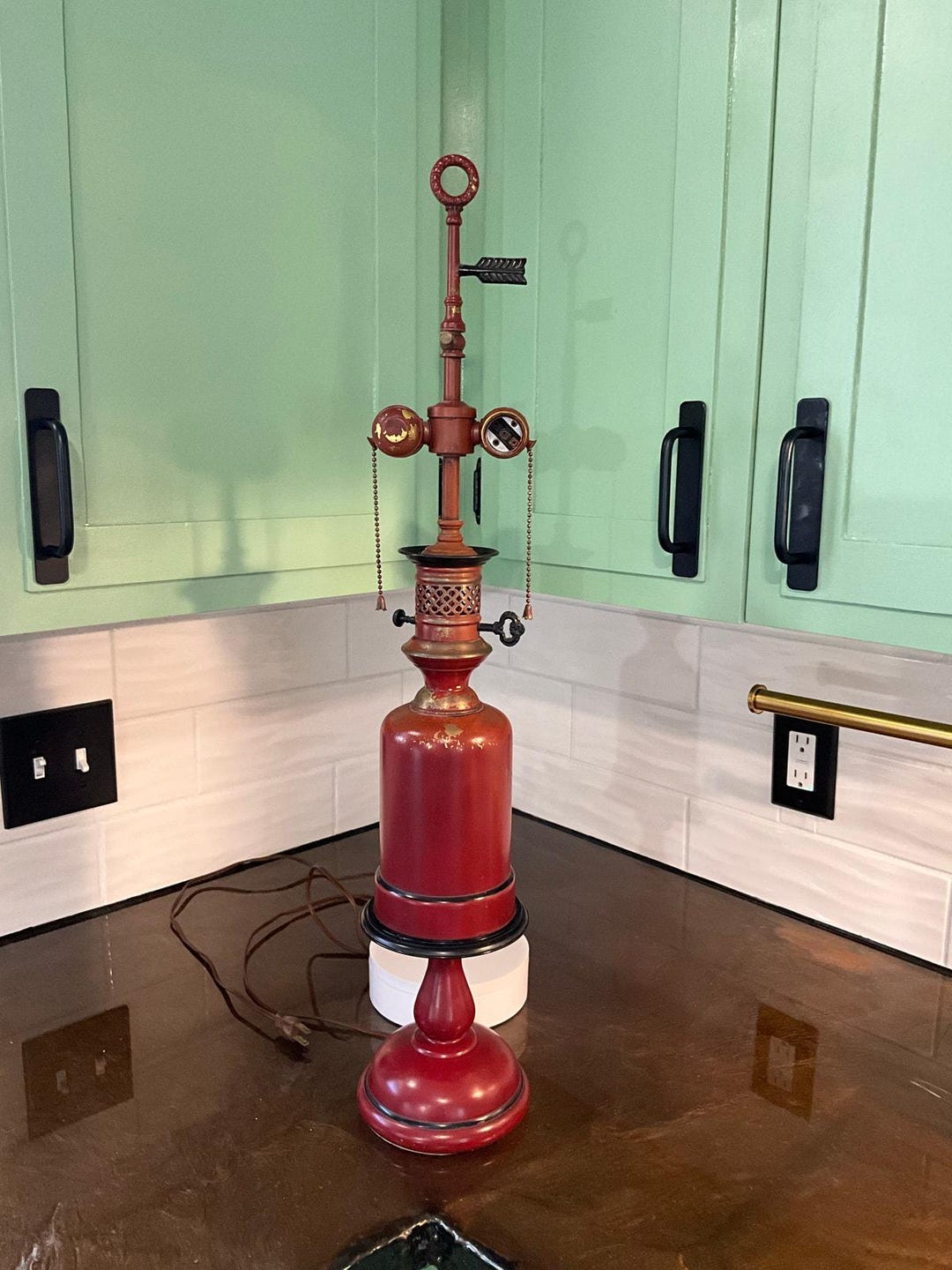 Vintage Red Tole Lamp French With Directional Weathervane, Gold and ...