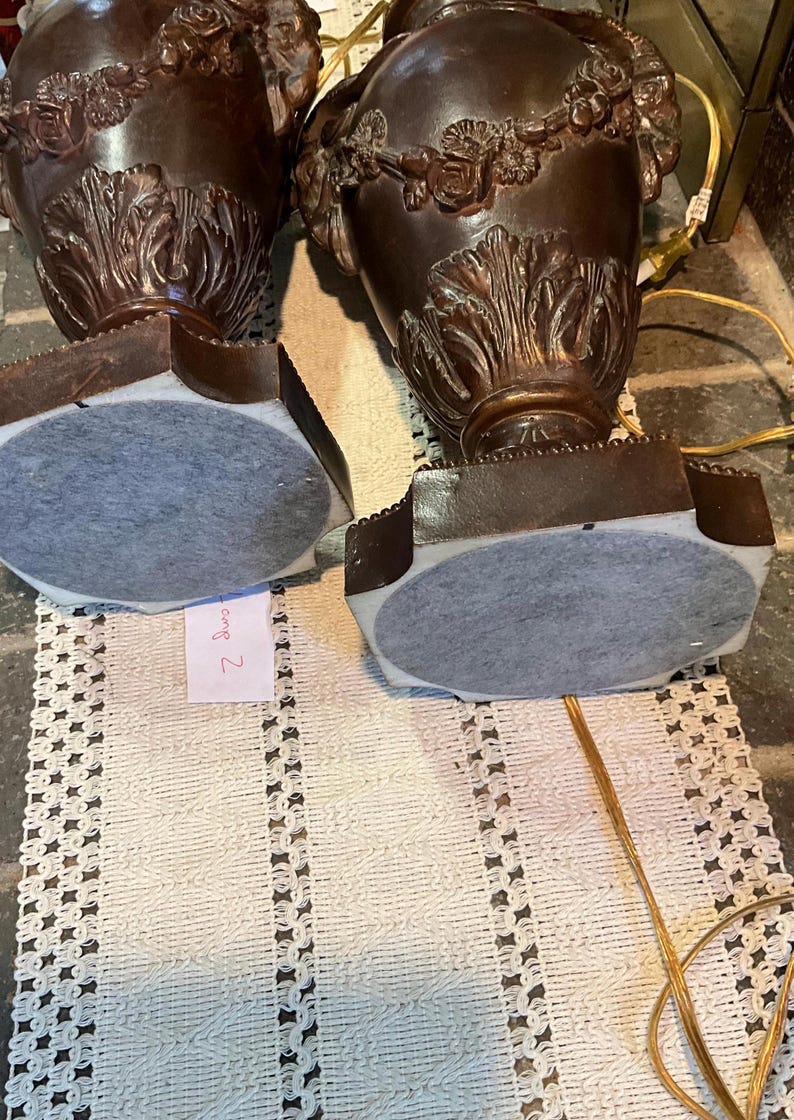 Vintage Bronze Rams Head Table Lamps: Fredrick Cooper Pottery ...