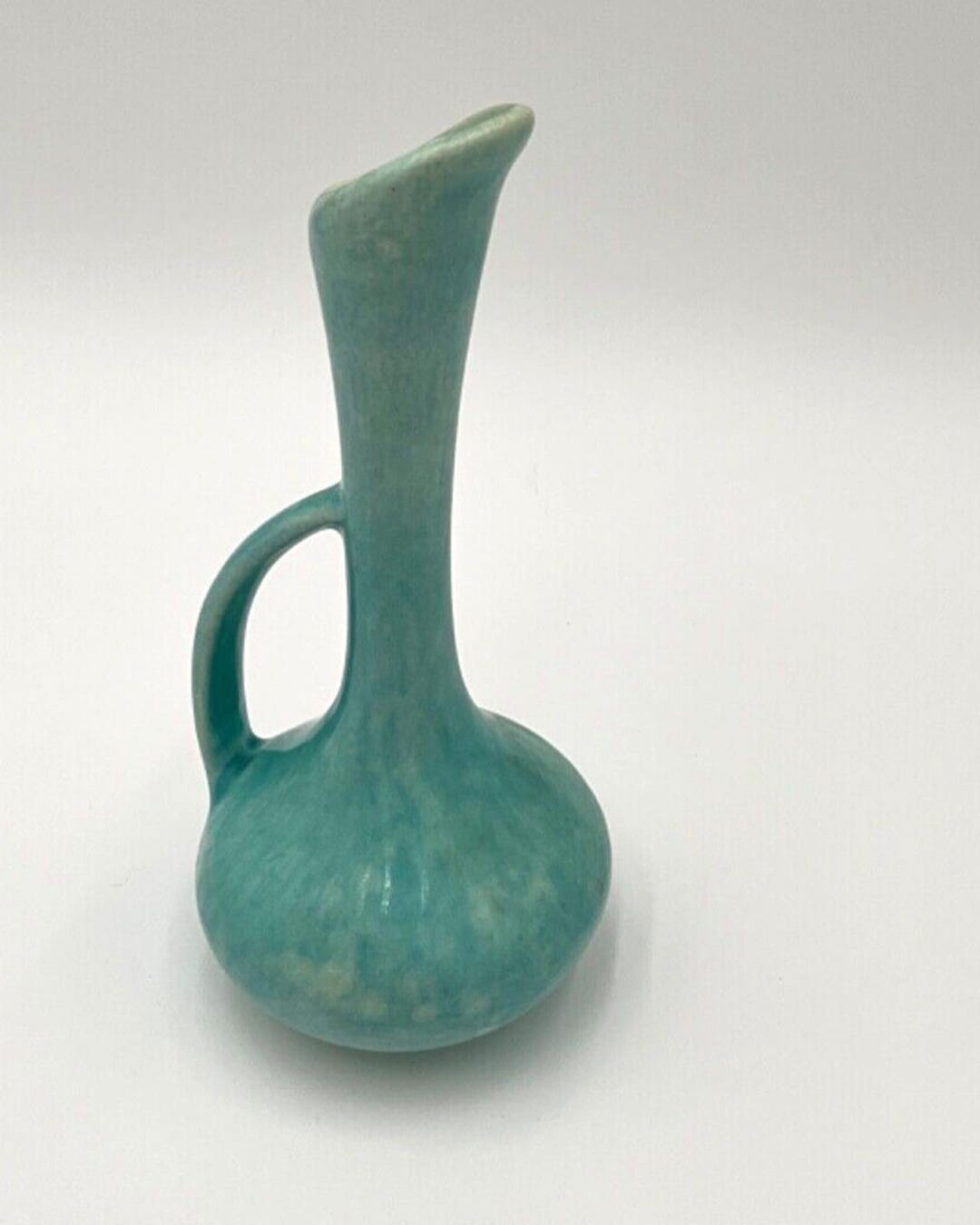 Vintage Aqua Glazed Pottery Pitcher Ewer Spout Handled Painted Glazed ...
