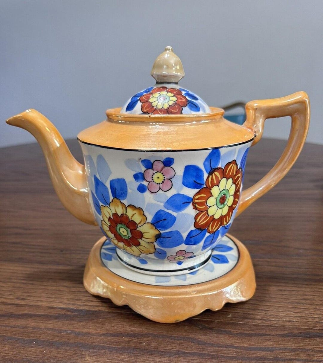 VTG Lustereware Hand Painted Teapot Tile Plate Japan Lustreware Floral ...