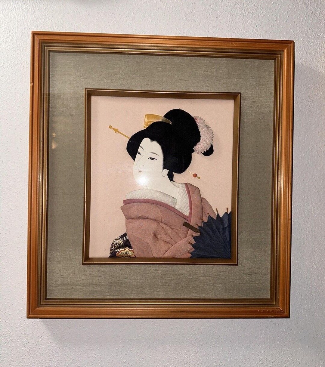 Vintage Geisha Wall Art Framed 3D Fabric Oriental Japanese Geisha Girl ...