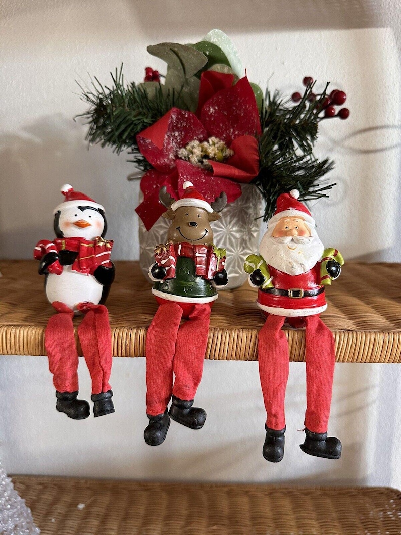 Greenbrier Christmas Shelf Sitters Set of 3 Santa Snowman Reindeer ...