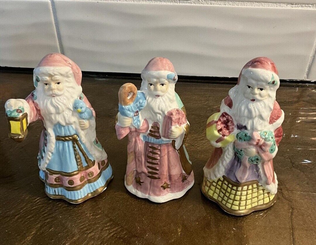 Vintage Santa Figurines Ringing Bells, Old World Saint Nicholas-vintage ...