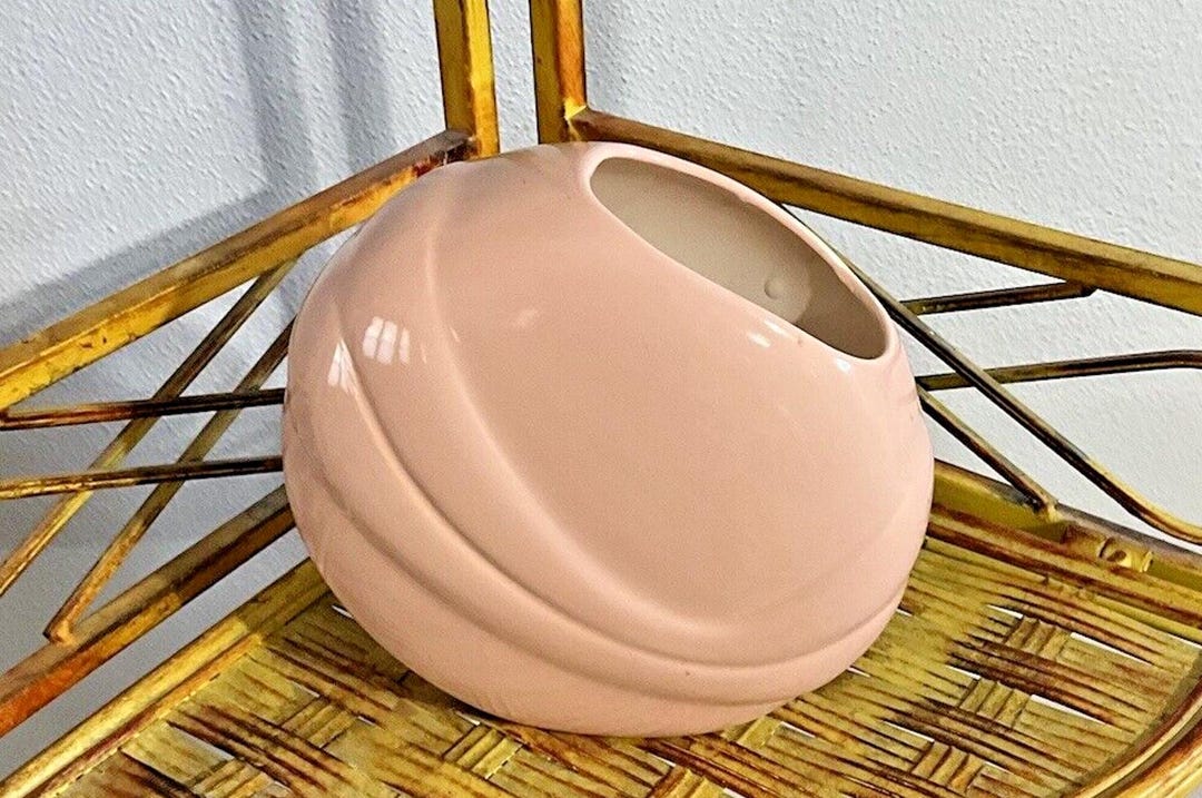 Vintage Clam Shell Shape Planter Cachepot Vase Pottery Fan Shape Pale ...