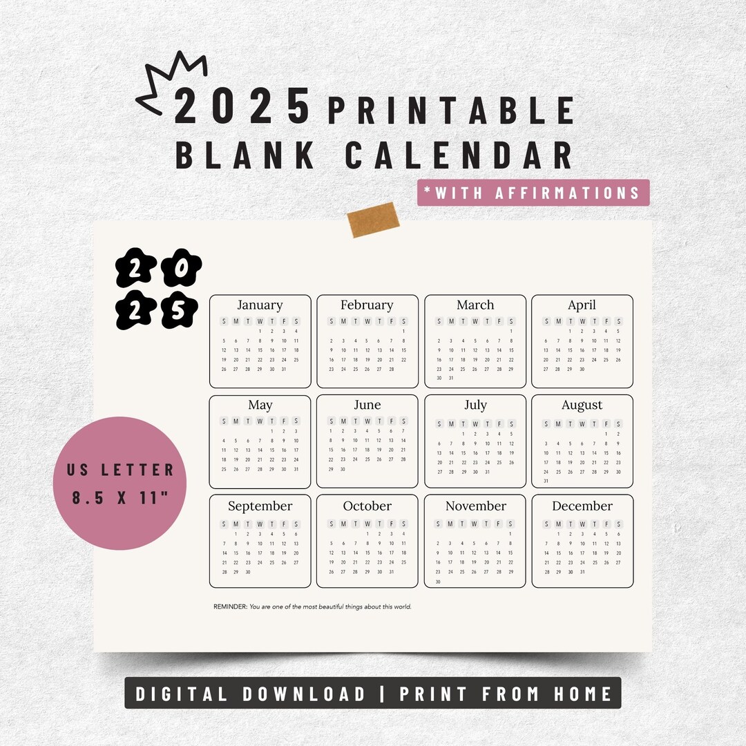 Cute Calendar 2025 Printable With Affirmations | 2025 Printable ...