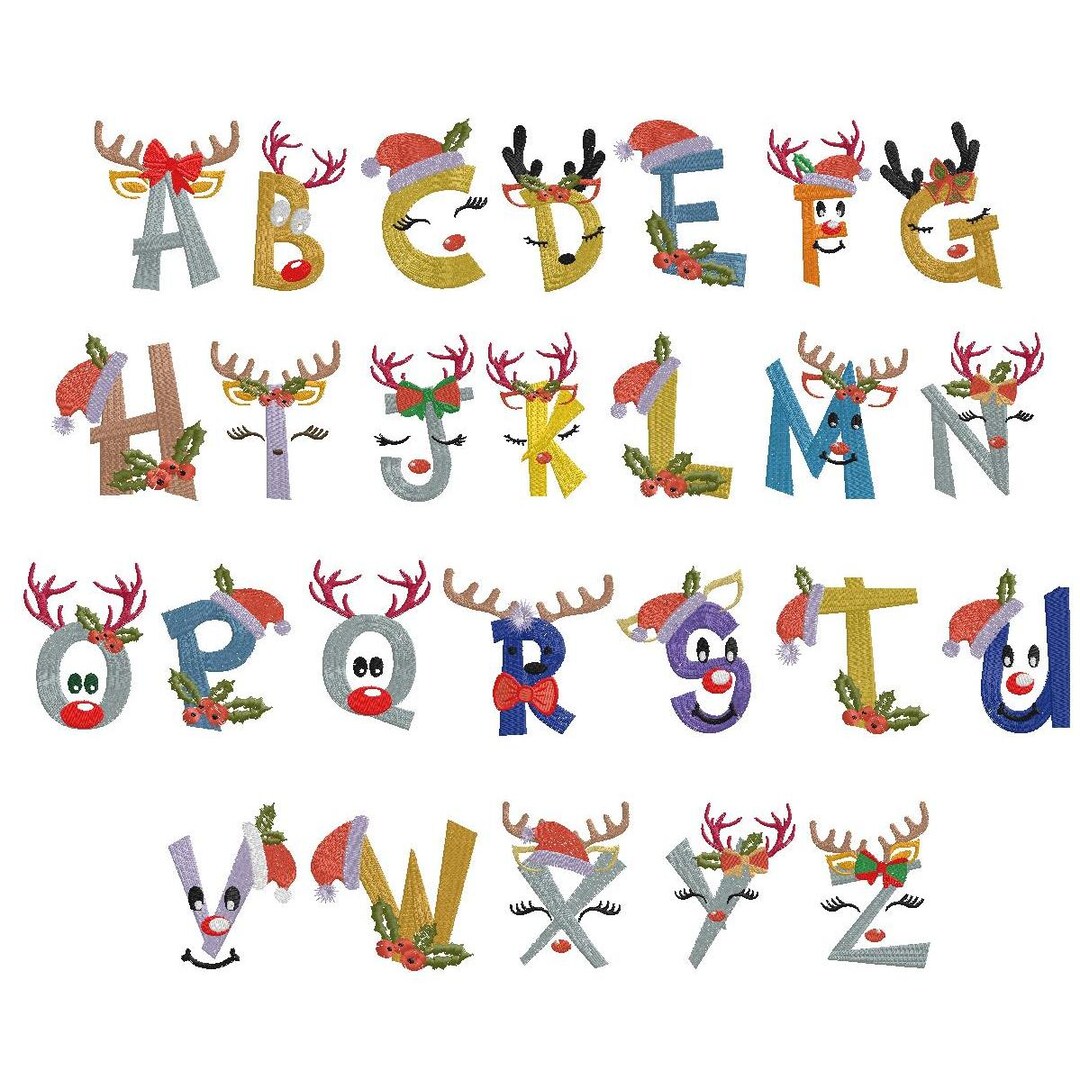 Christmas Reindeer Alphabet Embroidery Design, Festive Monogram Letters ...