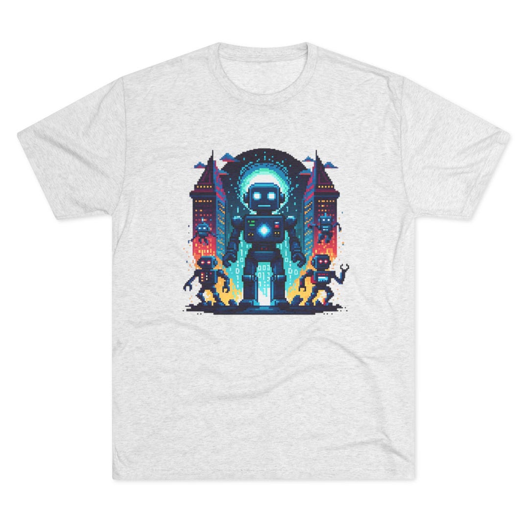 Retro Pixel Robot Tee | Neon Robot Castle Arcade - Etsy