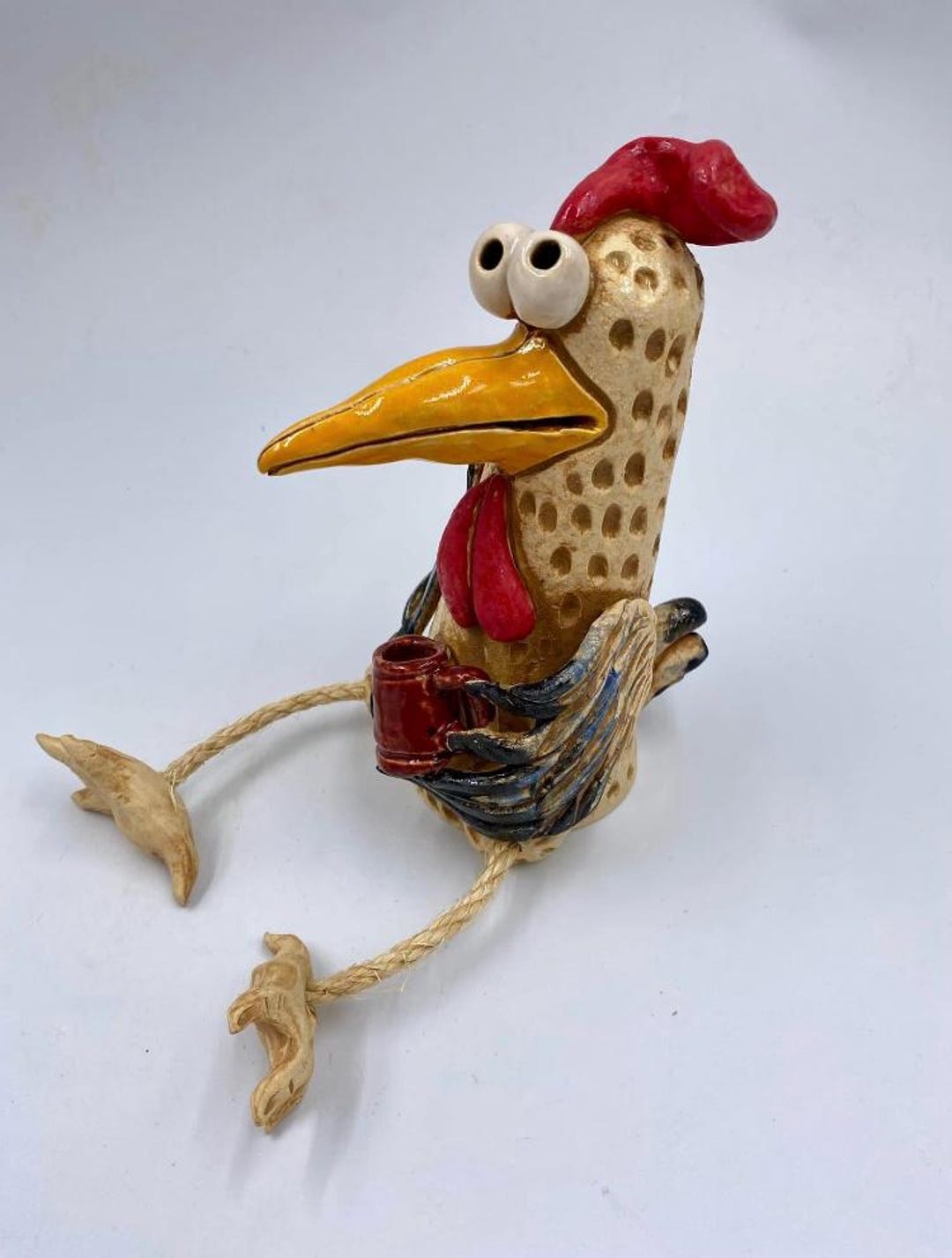 Chicken, Rooster, Ceramic, Handmade, Unique, Figurine, Clay, Statuettes ...