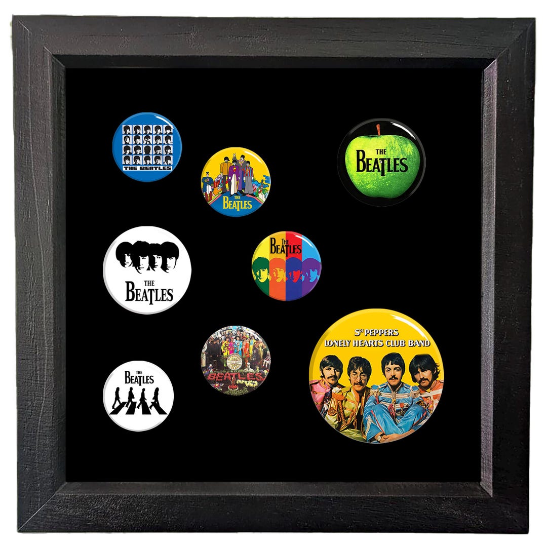 The Beatles Badge Display - 6" X 6" 3D Glass Black Frame Surround - Etsy UK