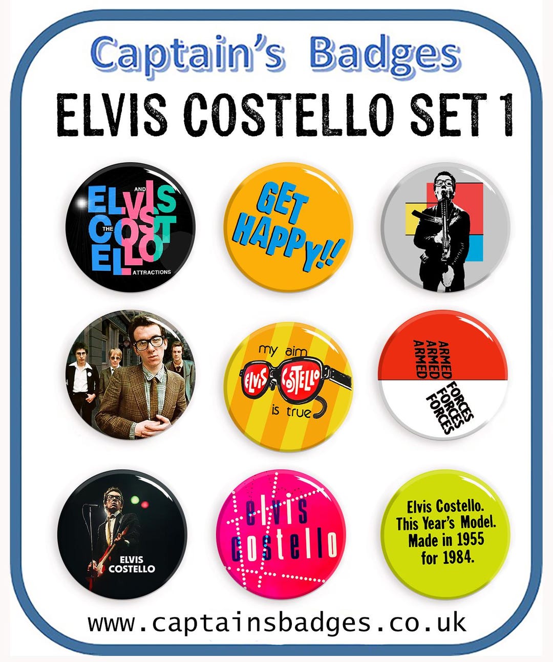 Elvis Costello Badge Set - 25mm (1") D-pin Set 1 - Etsy