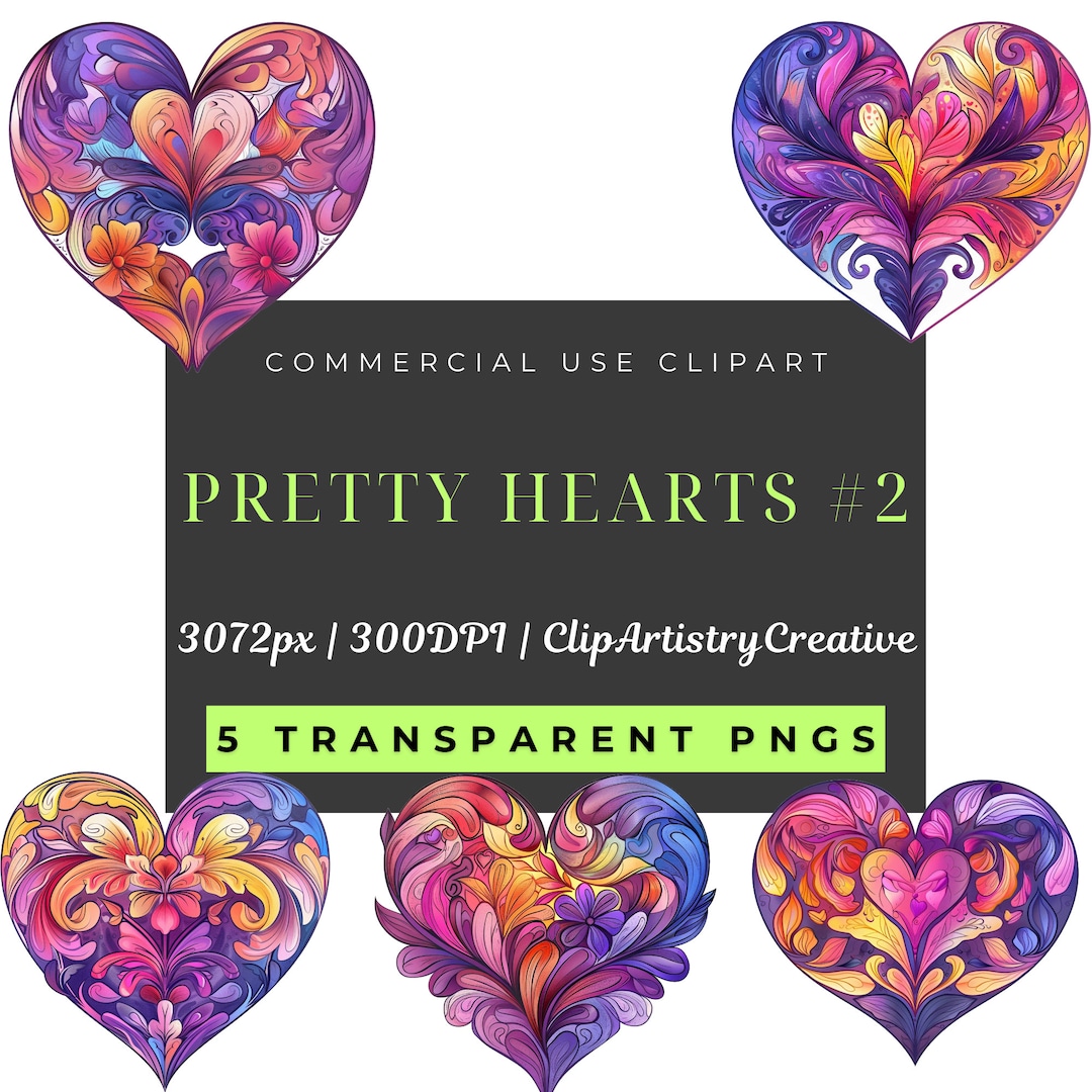 Pretty Hearts Clipart Bundle PNG Transparent Background Digital ...