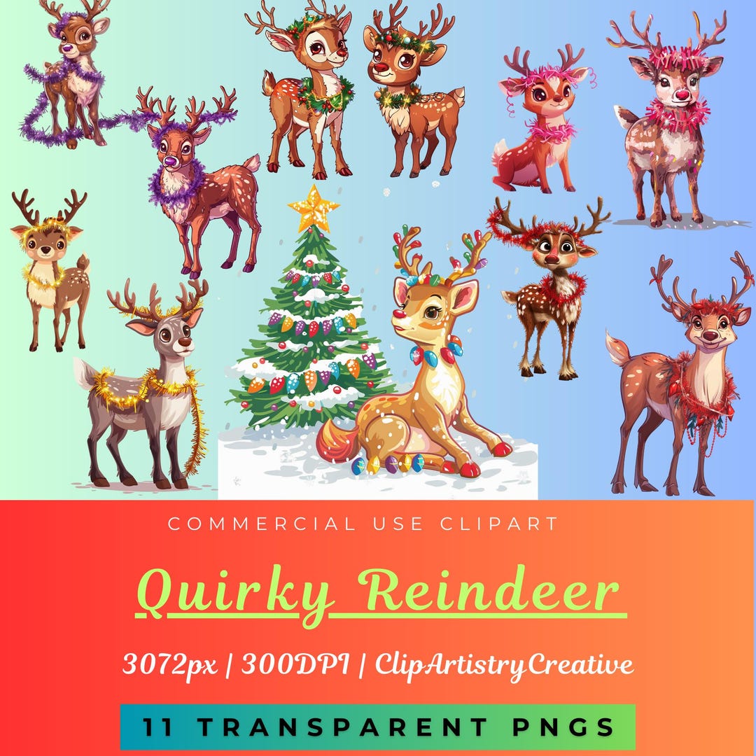Quirky Reindeer Animals Clipart PNG Transparent Background Instant ...