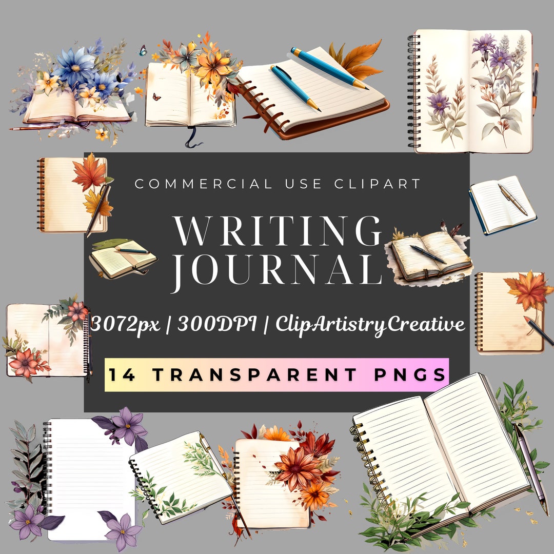 Writing Journal Clipart Bundle PNG Transparent Background Digital ...