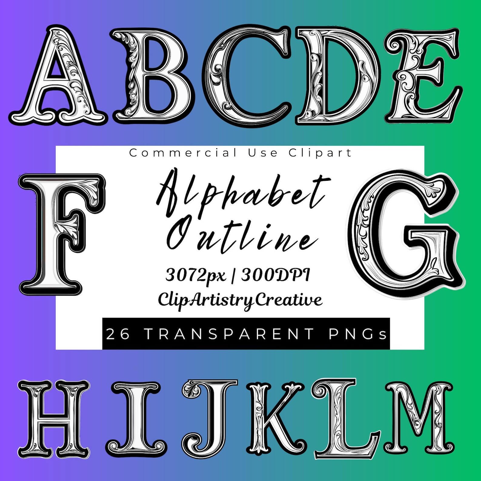 Alphabet Outline PNG Transparent Background Clipart Bundle, Nursery ...