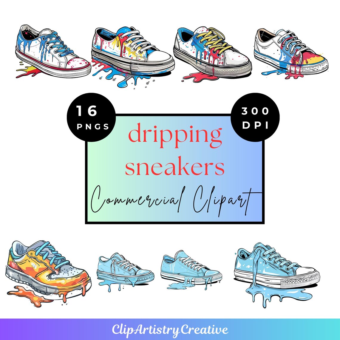 Dripping Sneakers Clipart PNG Transparent Background Digital Download ...
