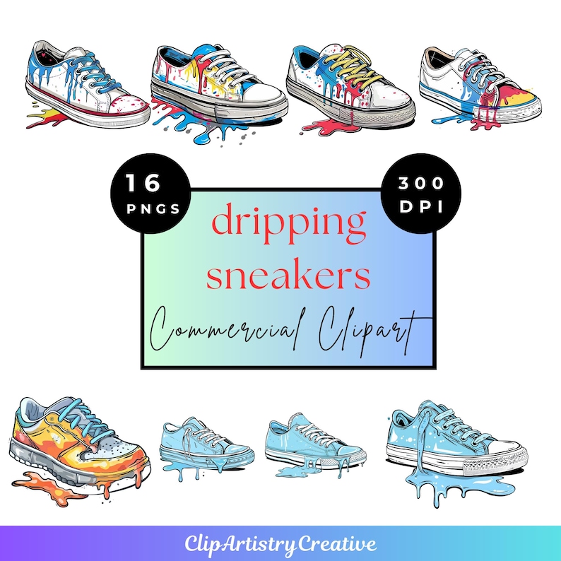 Dripping Sneakers Clipart PNG Transparent Background Digital Download ...