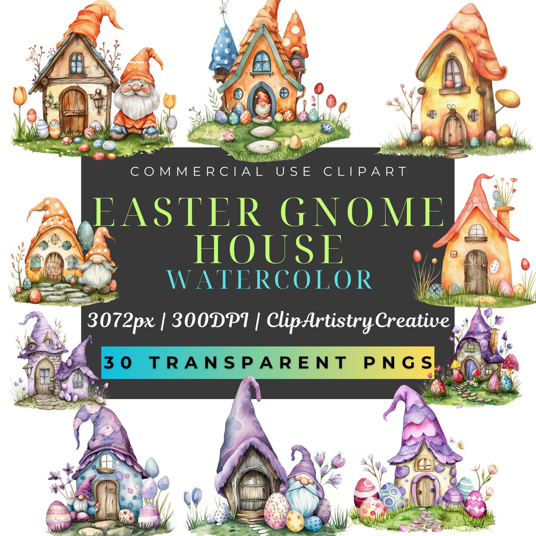 Gnome House Easter Watercolour Clipart Bundle PNG Transparent ...