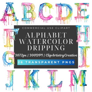 Alphabet Watercolour Dripping PNG Transparent Background Clipart Bundle ...