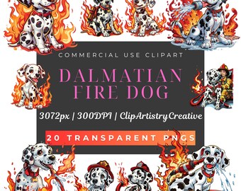 Dalmatian Fire Dog Clipart Bundle PNG Transparent Background Digital ...