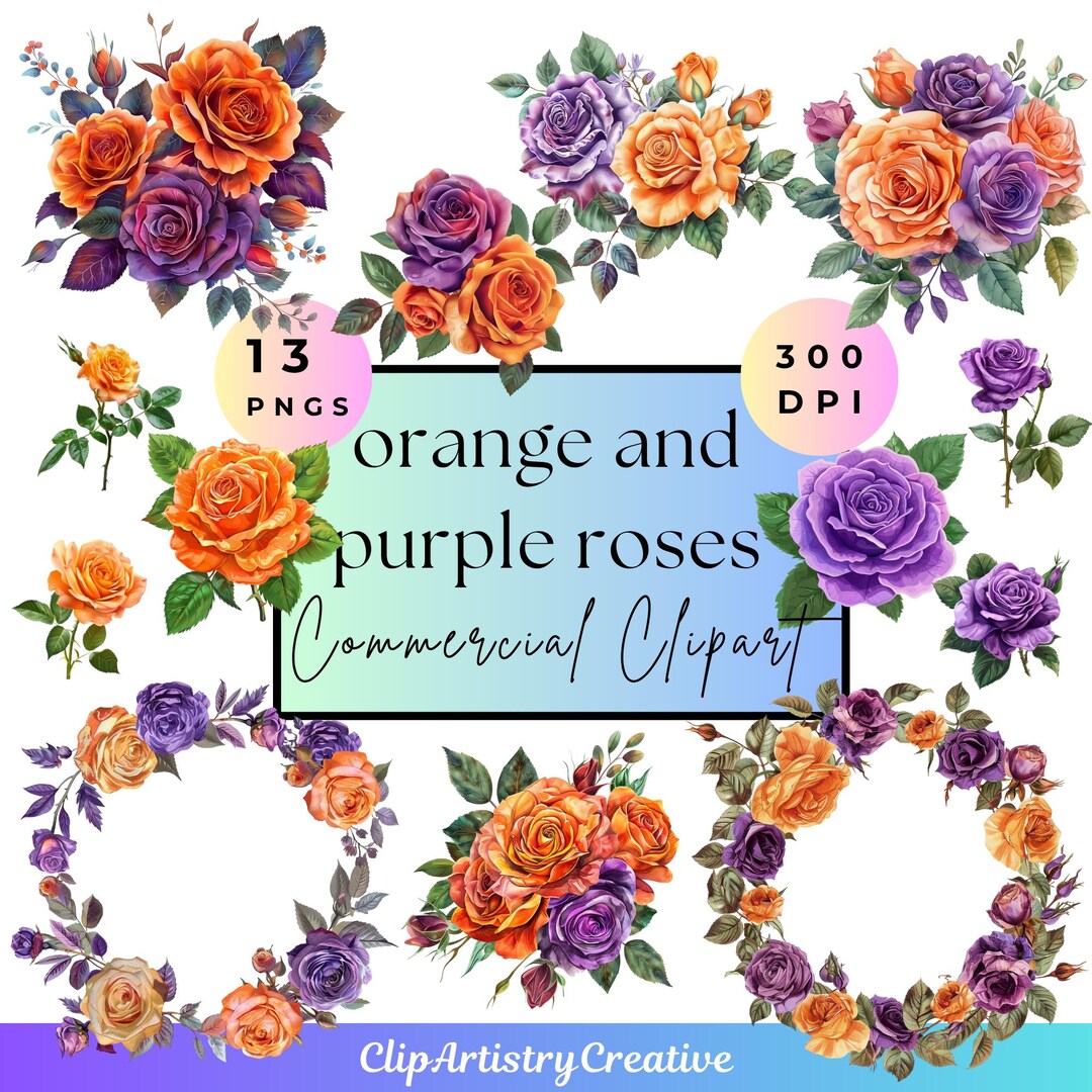 Orange and Purple Roses Floral PNG Clipart Transparent Background ...