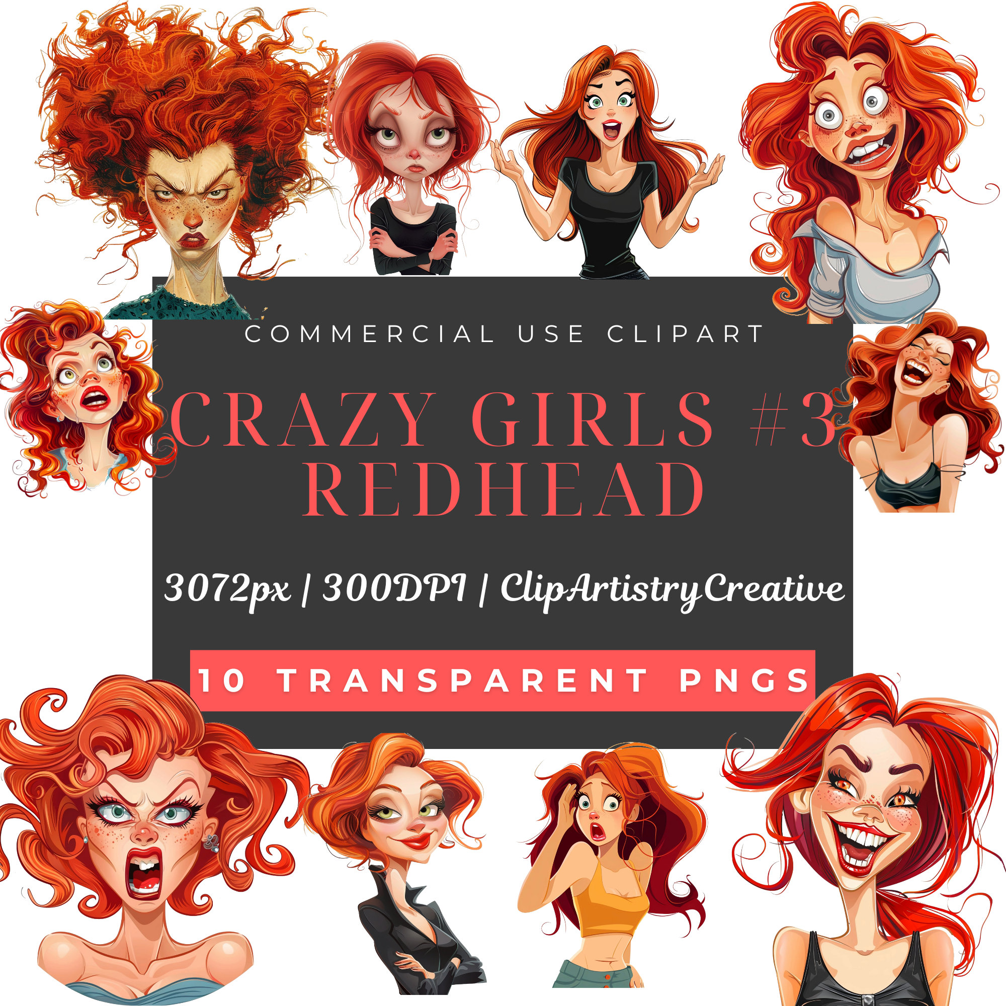 Crazy Girls Quirky Girls Clipart Bundle PNG Transparent Background ...