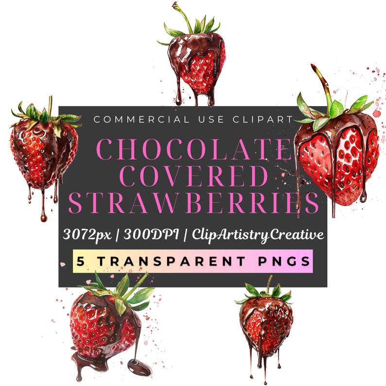 Chocolate-covered Strawberries Clipart Bundle PNG Transparent ...